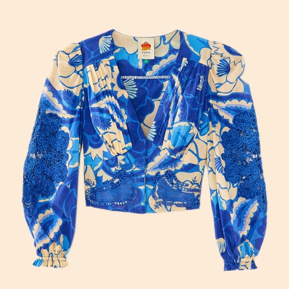 FARM Rio | Tops | Nwt Farm Rio Tropical Groove Blue Blouse | Poshmark